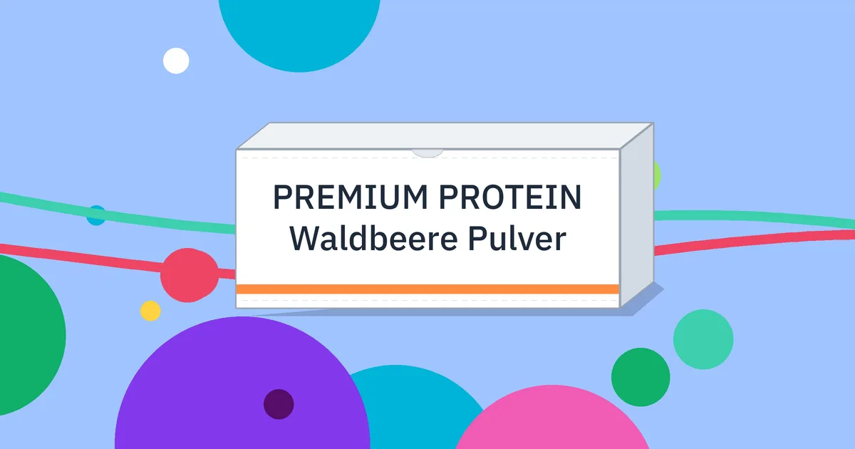 Symbolbild: Packung mit der Aufschrift PREMIUM PROTEIN Waldbeere Pulver (PZN 12458655) – Verfügbarkeit und Bezug in Apotheken in Frankfurt am Main