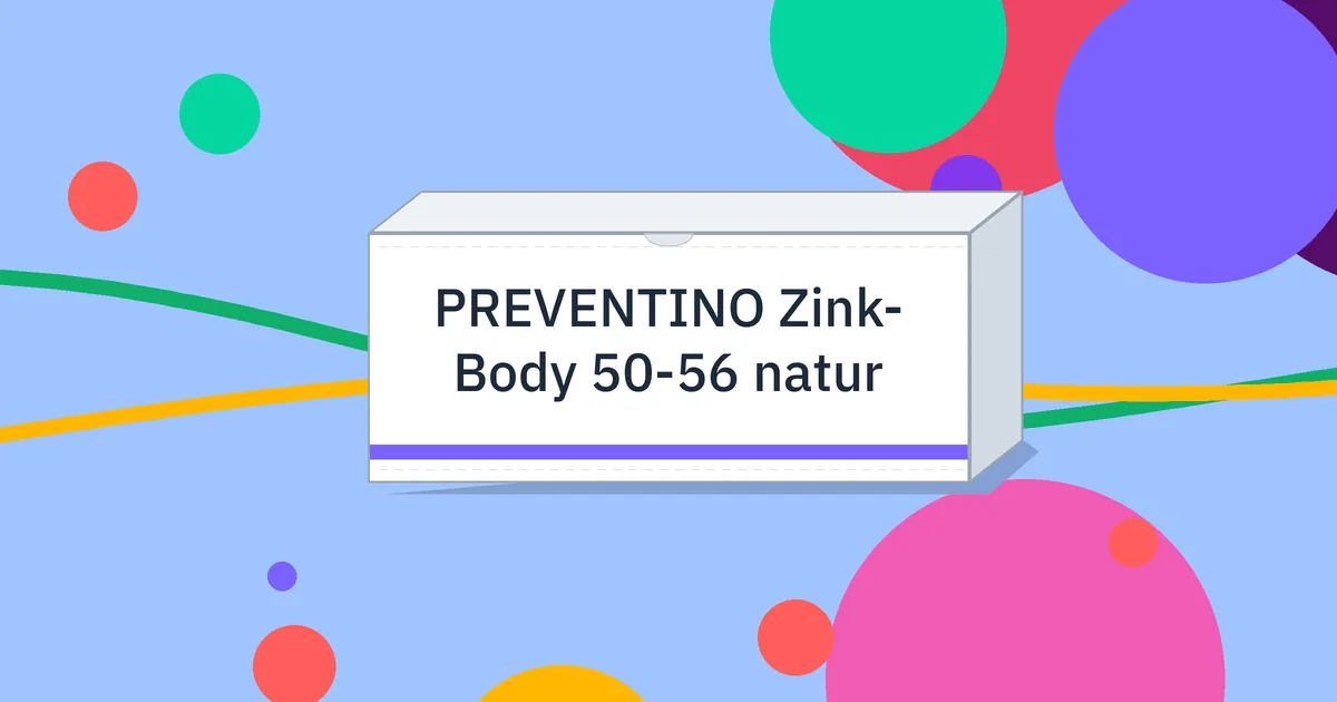Symbolbild: Packung mit der Aufschrift PREVENTINO Zink-Body 50-56 natur (PZN 12447485) – Verfügbarkeit und Bezug in Apotheken in Frankfurt am Main