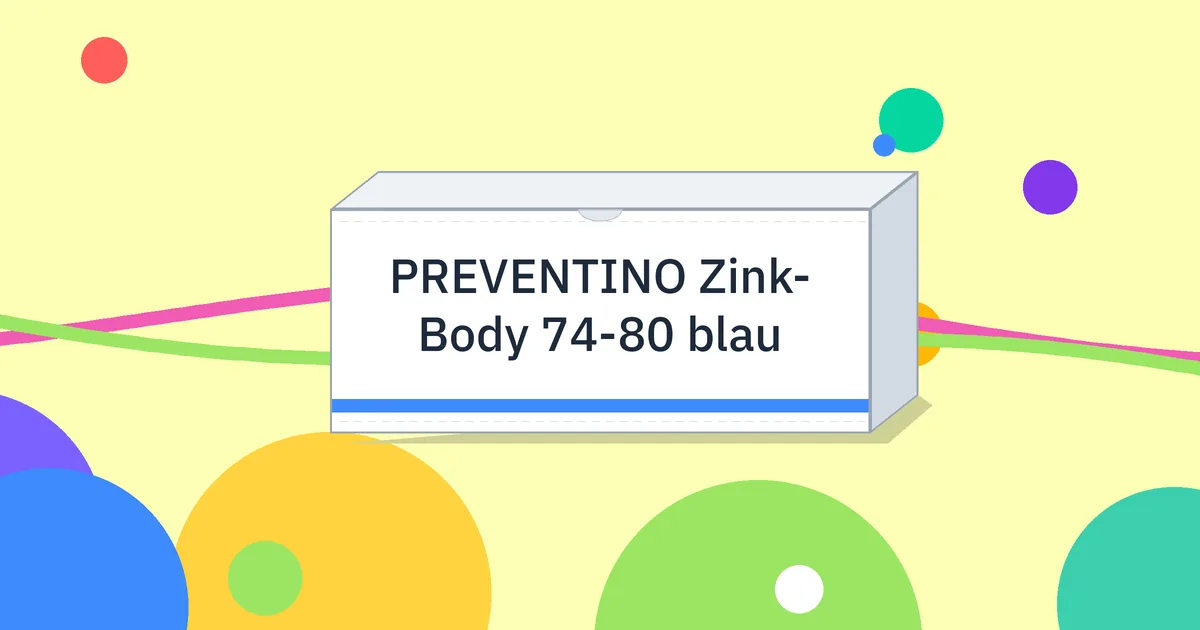 Symbolbild: Packung mit der Aufschrift PREVENTINO Zink-Body 74-80 blau (PZN 12447456) – Verfügbarkeit und Bezug in Apotheken in Frankfurt am Main
