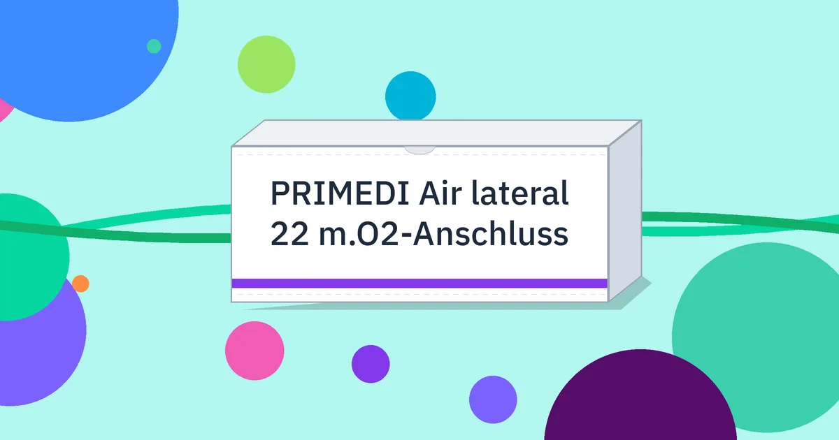 Symbolbild: Packung mit der Aufschrift PRIMEDI Air lateral 22 m.O2-Anschluss (PZN 10780482) – Verfügbarkeit und Bezug in Apotheken in Frankfurt am Main