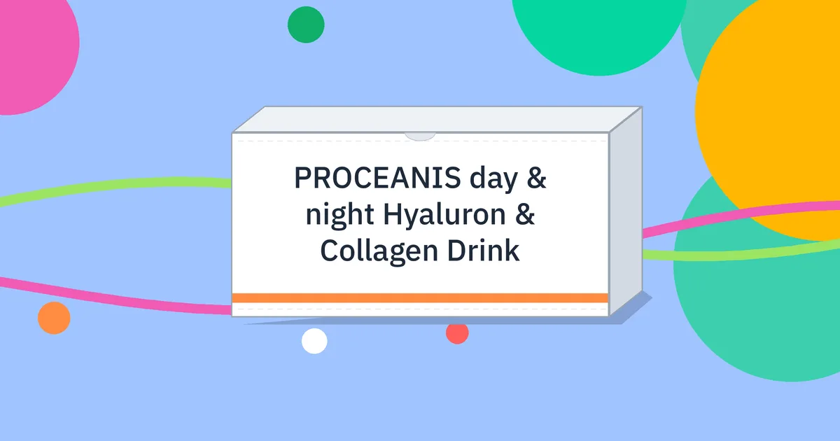 Symbolbild: Packung mit der Aufschrift PROCEANIS day & night Hyaluron & Collagen Drink (PZN 19413360) – Verfügbarkeit und Bezug in Apotheken in Frankfurt am Main
