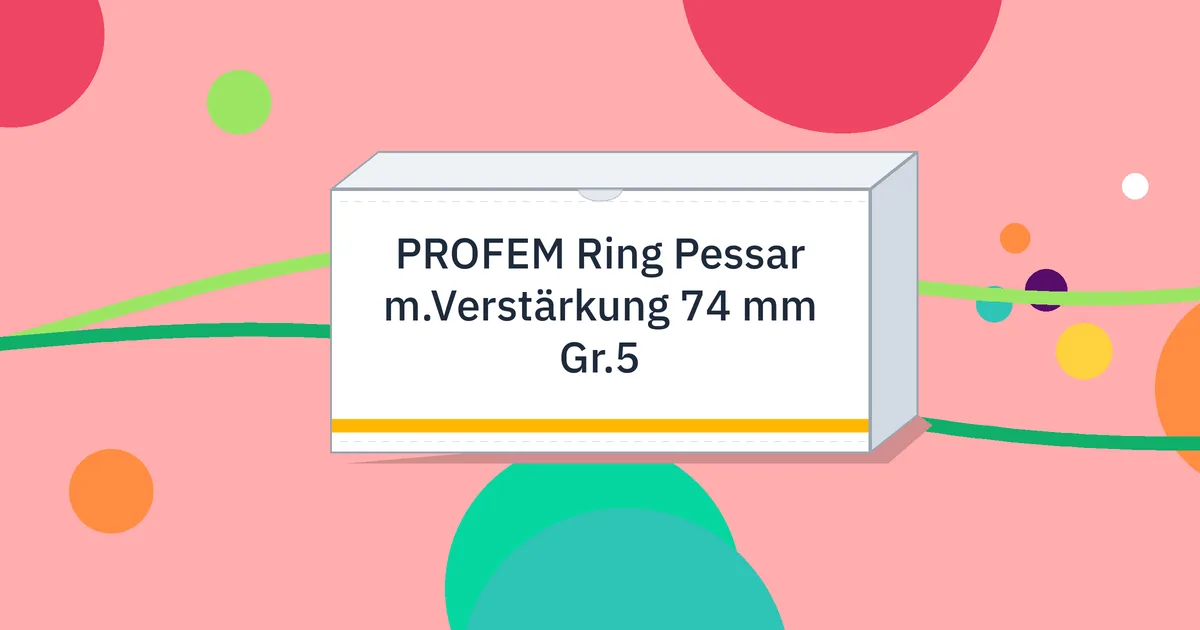 Symbolbild: Packung mit der Aufschrift PROFEM Ring Pessar m.Verstärkung 74 mm Gr.5 (PZN 11672441) – Verfügbarkeit und Bezug in Apotheken in Frankfurt am Main