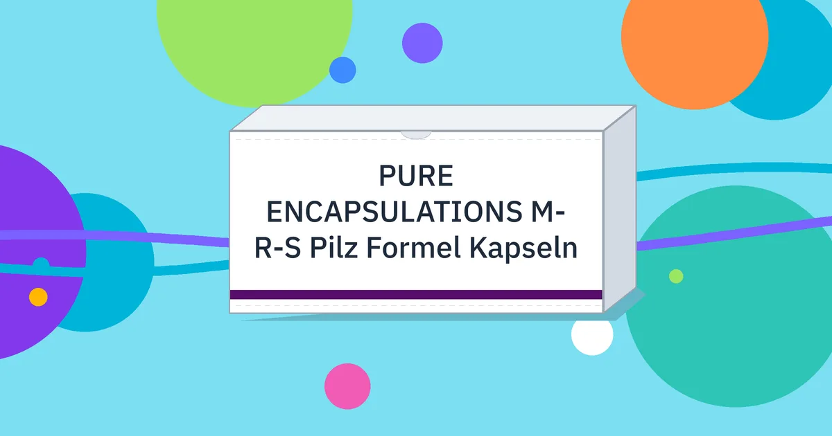 Symbolbild: Packung mit der Aufschrift PURE ENCAPSULATIONS M-R-S Pilz Formel Kapseln (PZN 00048768) – Verfügbarkeit und Bezug in Apotheken in Frankfurt am Main
