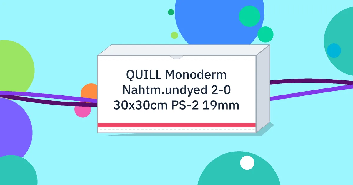 Symbolbild: Packung mit der Aufschrift QUILL Monoderm Nahtm.undyed 2-0 30x30cm PS-2 19mm (PZN 17988719) – Verfügbarkeit und Bezug in Apotheken in Frankfurt am Main
