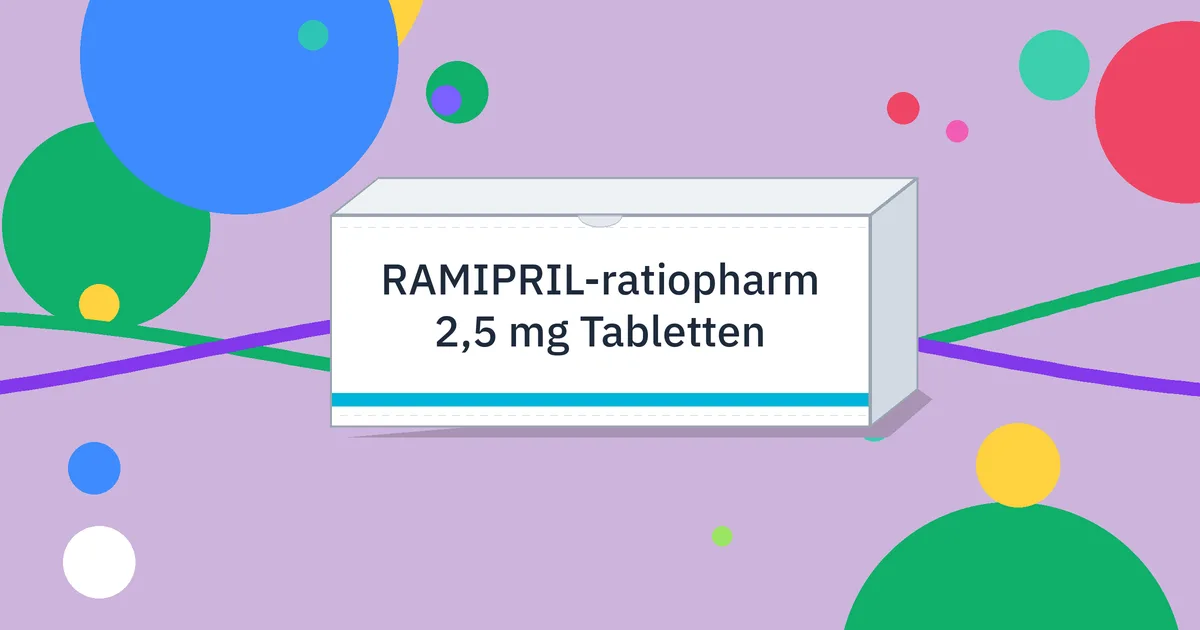 Symbolbild: Packung mit der Aufschrift RAMIPRIL-ratiopharm 2,5 mg Tabletten (PZN 02223879) – Verfügbarkeit und Bezug in Apotheken in Frankfurt am Main