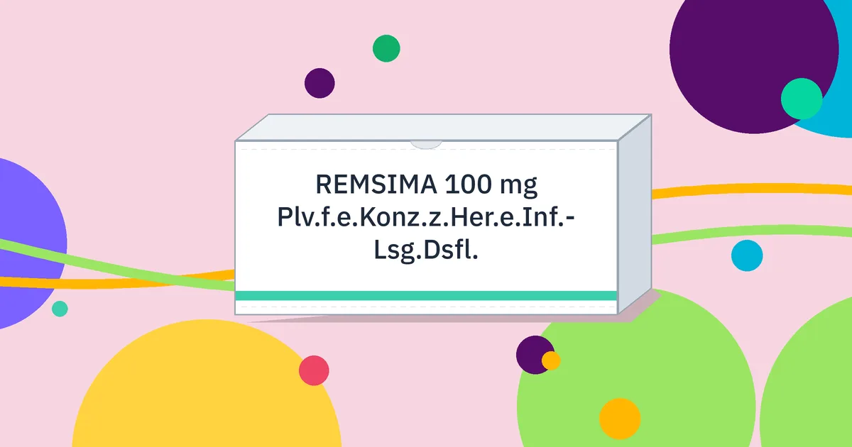Symbolbild: Packung mit der Aufschrift REMSIMA 100 mg Plv.f.e.Konz.z.Her.e.Inf.-Lsg.Dsfl. (PZN 15617261) – Verfügbarkeit und Bezug in Apotheken in Frankfurt am Main