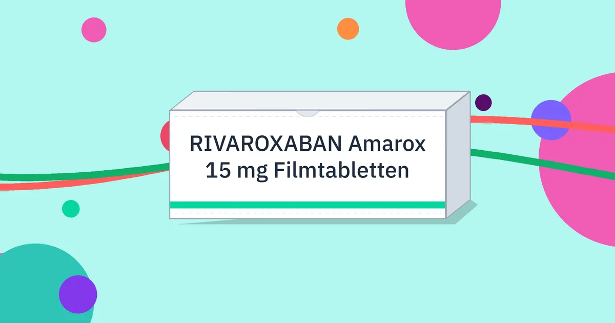 Symbolbild: Packung mit der Aufschrift RIVAROXABAN Amarox 15 mg Filmtabletten (PZN 19148745) – Verfügbarkeit und Bezug in Apotheken in Frankfurt am Main