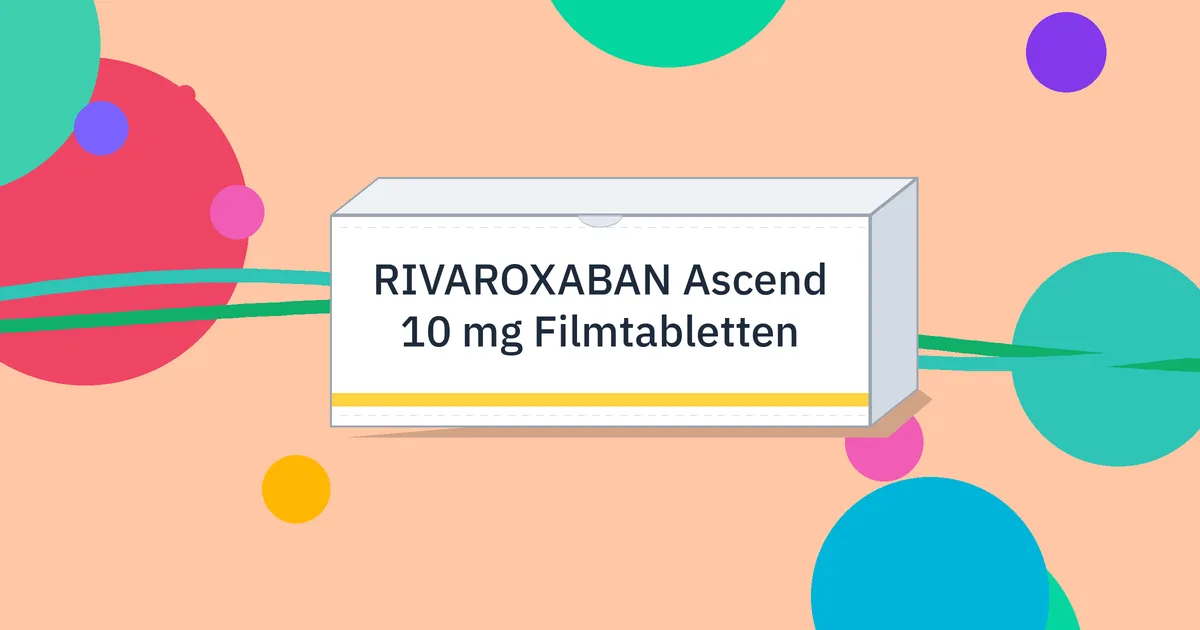 Symbolbild: Packung mit der Aufschrift RIVAROXABAN Ascend 10 mg Filmtabletten (PZN 20161946) – Verfügbarkeit und Bezug in Apotheken in Frankfurt am Main