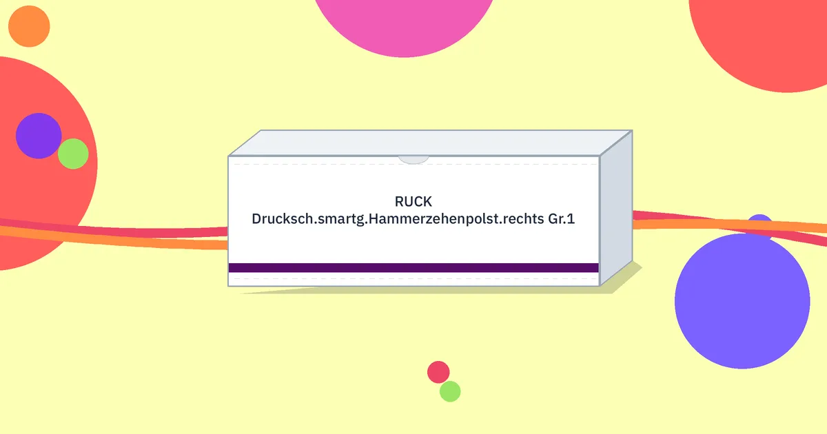 Symbolbild: Packung mit der Aufschrift RUCK Drucksch.smartg.Hammerzehenpolst.rechts Gr.1 (PZN 16905045) – Verfügbarkeit und Bezug in Apotheken in Frankfurt am Main