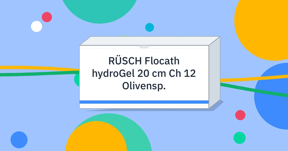 Symbolbild: Packung mit der Aufschrift RÜSCH Flocath hydroGel 20 cm Ch 12 Olivensp. (PZN 02163410) – Verfügbarkeit und Bezug in Apotheken in Frankfurt am Main