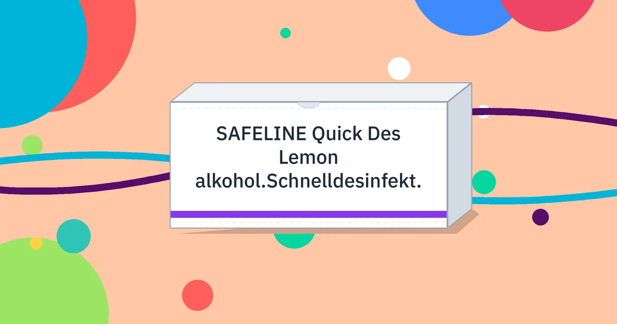 Symbolbild: Packung mit der Aufschrift SAFELINE Quick Des Lemon alkohol.Schnelldesinfekt. (PZN 10825836) – Verfügbarkeit und Bezug in Apotheken in Frankfurt am Main