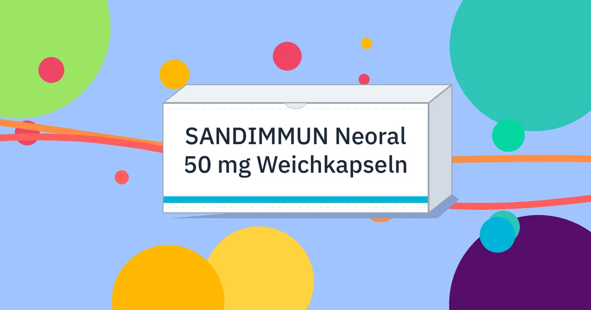 Symbolbild: Packung mit der Aufschrift SANDIMMUN Neoral 50 mg Weichkapseln (PZN 17448294) – Verfügbarkeit und Bezug in Apotheken in Frankfurt am Main