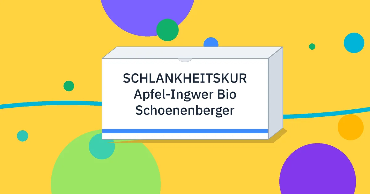 Symbolbild: Packung mit der Aufschrift SCHLANKHEITSKUR Apfel-Ingwer Bio Schoenenberger (PZN 19398413) – Verfügbarkeit und Bezug in Apotheken in Frankfurt am Main