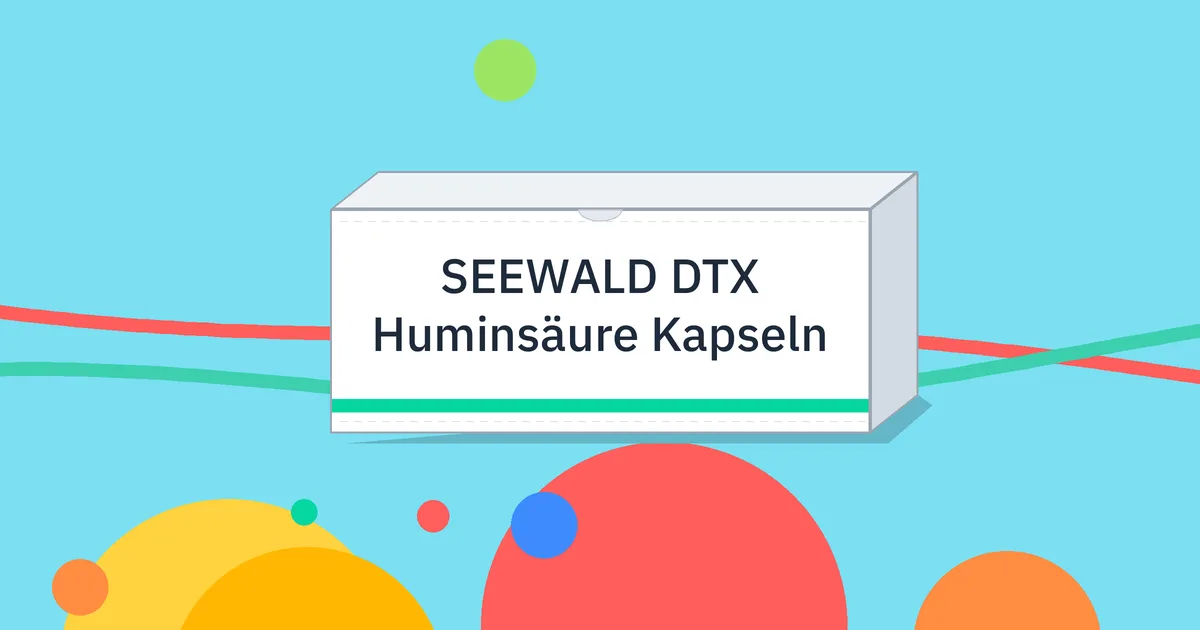 Symbolbild: Packung mit der Aufschrift SEEWALD DTX Huminsäure Kapseln (PZN 19816158) – Verfügbarkeit und Bezug in Apotheken in Frankfurt am Main