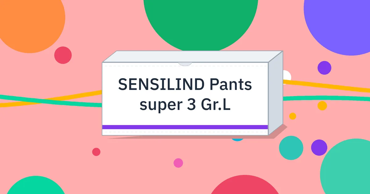 Symbolbild: Packung mit der Aufschrift SENSILIND Pants super 3 Gr.L (PZN 19713369) – Verfügbarkeit und Bezug in Apotheken in Frankfurt am Main