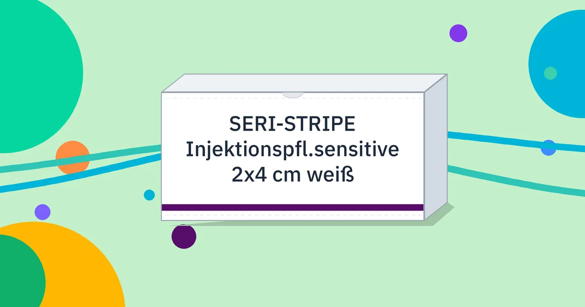 Symbolbild: Packung mit der Aufschrift SERI-STRIPE Injektionspfl.sensitive 2x4 cm weiß (PZN 19837255) – Verfügbarkeit und Bezug in Apotheken in Frankfurt am Main