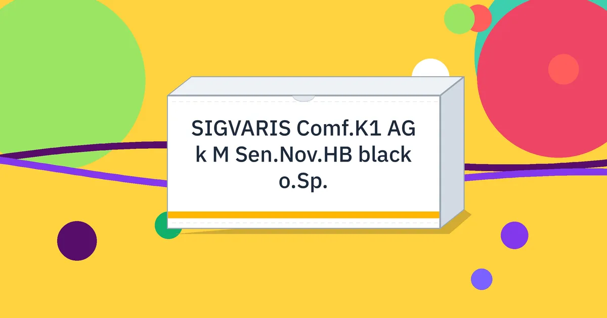 Symbolbild: Packung mit der Aufschrift SIGVARIS Comf.K1 AG k M Sen.Nov.HB black o.Sp. (PZN 17103974) – Verfügbarkeit und Bezug in Apotheken in Frankfurt am Main