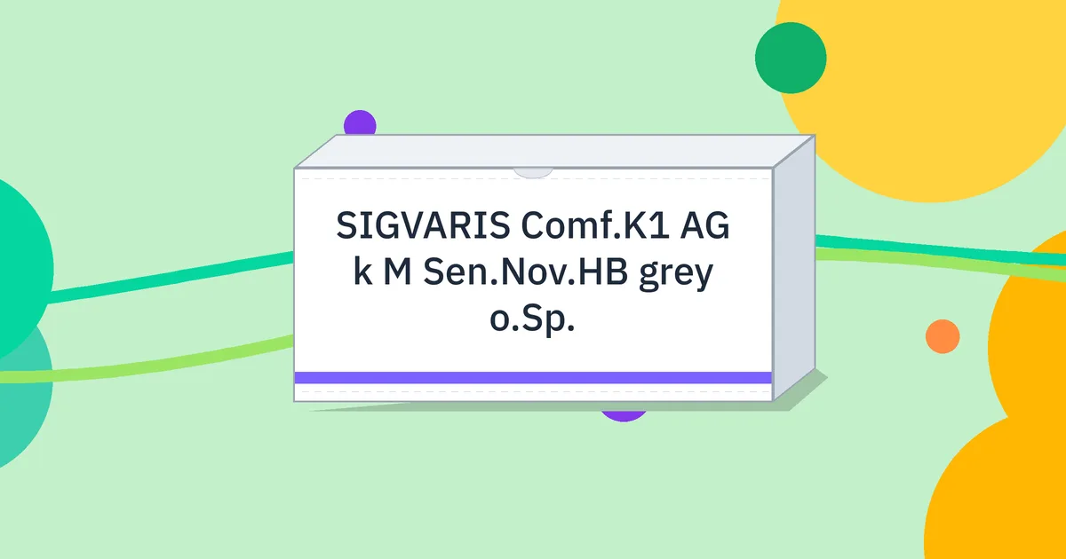 Symbolbild: Packung mit der Aufschrift SIGVARIS Comf.K1 AG k M Sen.Nov.HB grey o.Sp. (PZN 17100421) – Verfügbarkeit und Bezug in Apotheken in Frankfurt am Main