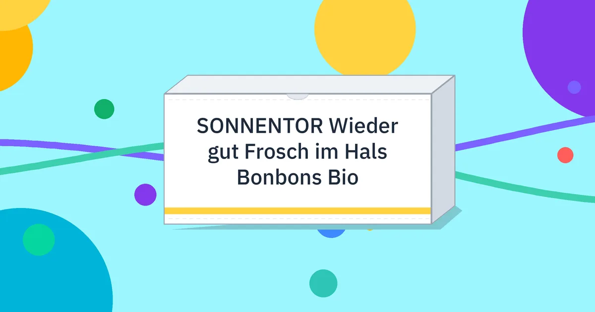 Symbolbild: Packung mit der Aufschrift SONNENTOR Wieder gut Frosch im Hals Bonbons Bio (PZN 18902714) – Verfügbarkeit und Bezug in Apotheken in Frankfurt am Main
