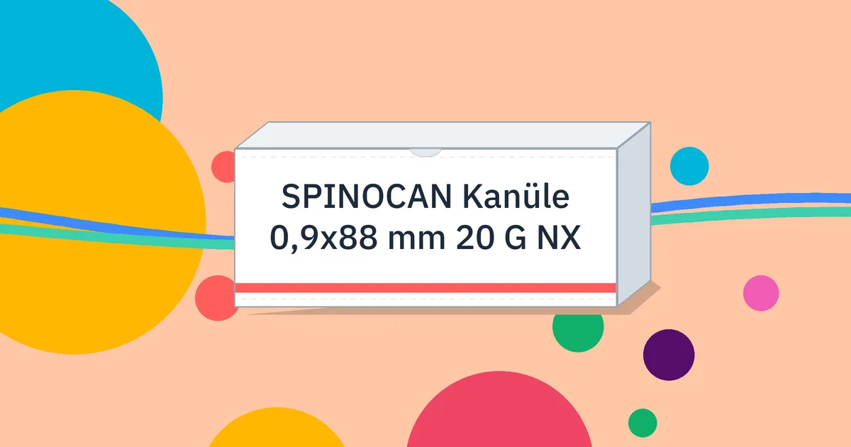 Symbolbild: Packung mit der Aufschrift SPINOCAN Kanüle 0,9x88 mm 20 G NX (PZN 18727582) – Verfügbarkeit und Bezug in Apotheken in Frankfurt am Main