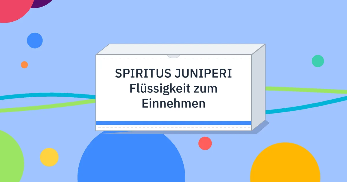 Symbolbild: Packung mit der Aufschrift SPIRITUS JUNIPERI Flüssigkeit zum Einnehmen (PZN 15407747) – Verfügbarkeit und Bezug in Apotheken in Frankfurt am Main