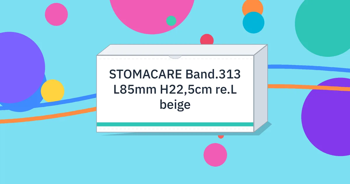 Symbolbild: Packung mit der Aufschrift STOMACARE Band.313 L85mm H22,5cm re.L beige (PZN 10840830) – Verfügbarkeit und Bezug in Apotheken in Frankfurt am Main