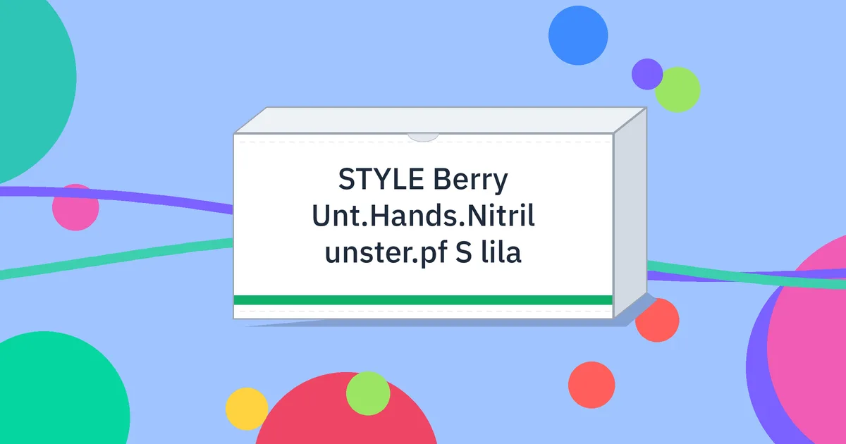 Symbolbild: Packung mit der Aufschrift STYLE Berry Unt.Hands.Nitril unster.pf S lila (PZN 14819844) – Verfügbarkeit und Bezug in Apotheken in Frankfurt am Main