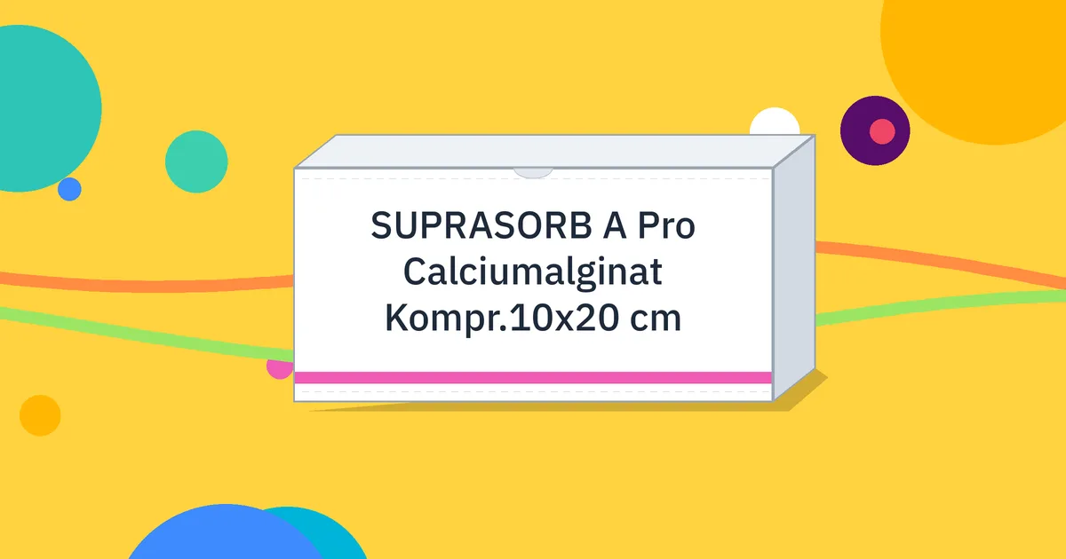 Symbolbild: Packung mit der Aufschrift SUPRASORB A Pro Calciumalginat Kompr.10x20 cm (PZN 19768608) – Verfügbarkeit und Bezug in Apotheken in Frankfurt am Main