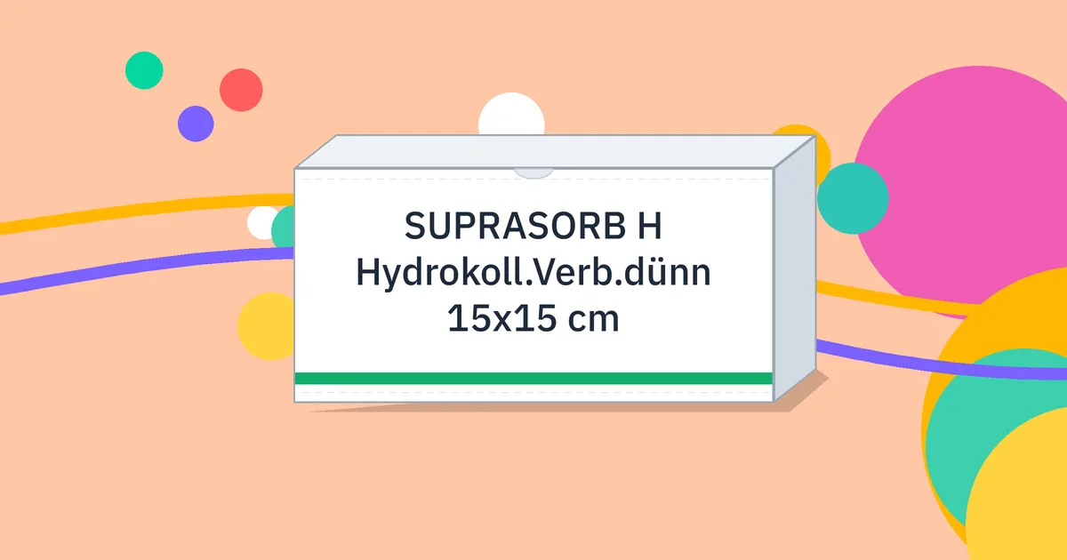 Symbolbild: Packung mit der Aufschrift SUPRASORB H Hydrokoll.Verb.dünn 15x15 cm (PZN 15563364) – Verfügbarkeit und Bezug in Apotheken in Frankfurt am Main