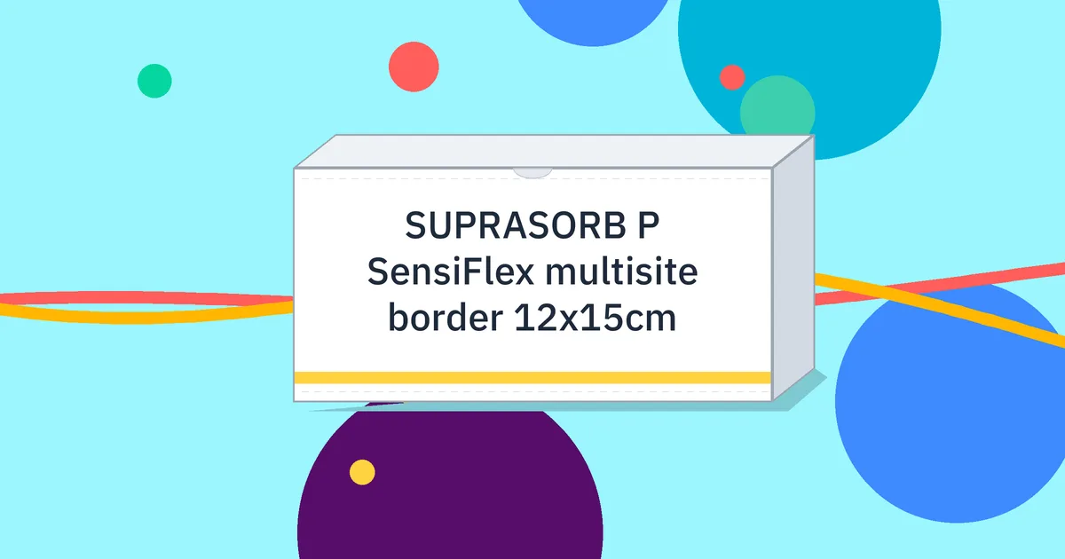 Symbolbild: Packung mit der Aufschrift SUPRASORB P SensiFlex multisite border 12x15cm (PZN 20085085) – Verfügbarkeit und Bezug in Apotheken in Frankfurt am Main