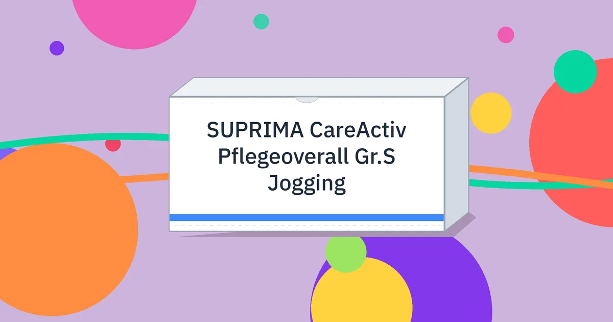 Symbolbild: Packung mit der Aufschrift SUPRIMA CareActiv Pflegeoverall Gr.S Jogging (PZN 08628620) – Verfügbarkeit und Bezug in Apotheken in Frankfurt am Main