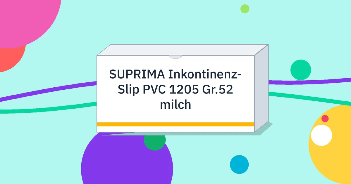 Symbolbild: Packung mit der Aufschrift SUPRIMA Inkontinenz-Slip PVC 1205 Gr.52 milch (PZN 03921580) – Verfügbarkeit und Bezug in Apotheken in Frankfurt am Main