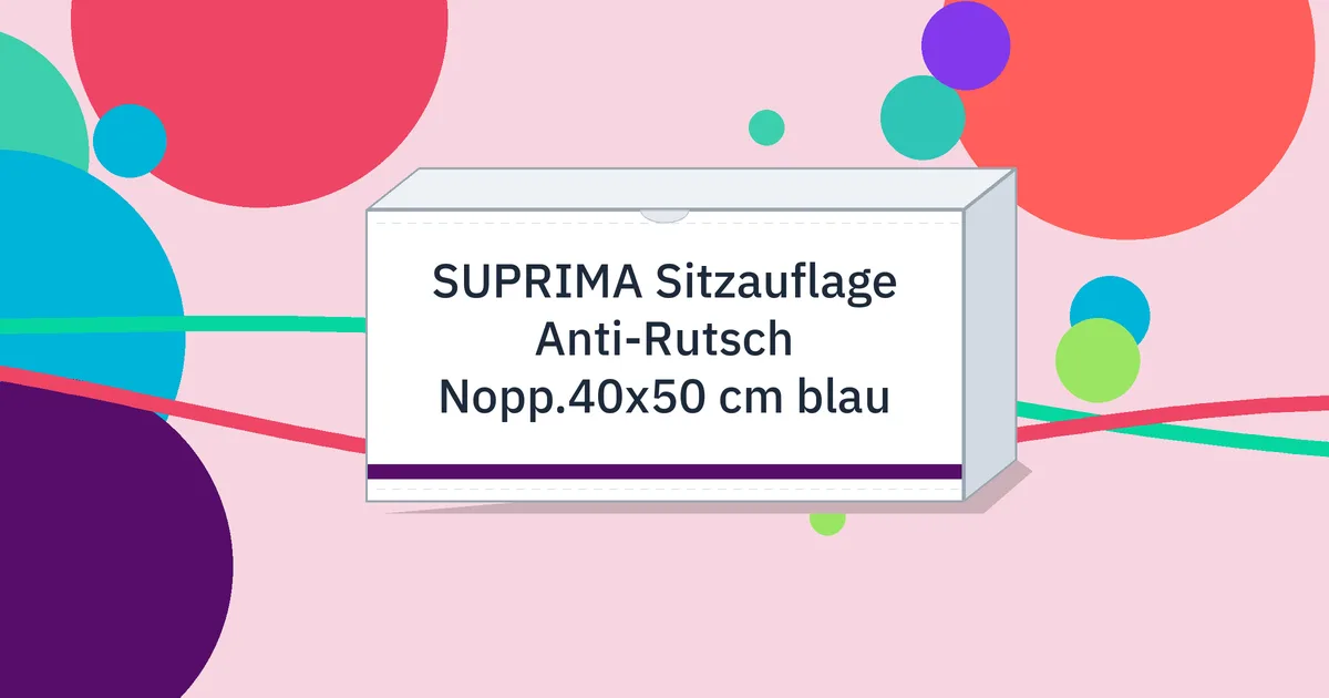 Symbolbild: Packung mit der Aufschrift SUPRIMA Sitzauflage Anti-Rutsch Nopp.40x50 cm blau (PZN 09949591) – Verfügbarkeit und Bezug in Apotheken in Frankfurt am Main