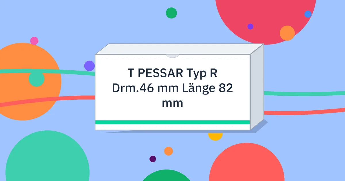 Symbolbild: Packung mit der Aufschrift T PESSAR Typ R Drm.46 mm Länge 82 mm (PZN 09336167) – Verfügbarkeit und Bezug in Apotheken in Frankfurt am Main