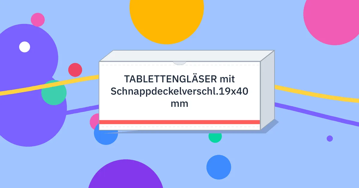 Symbolbild: Packung mit der Aufschrift TABLETTENGLÄSER mit Schnappdeckelverschl.19x40 mm (PZN 01891774) – Verfügbarkeit und Bezug in Apotheken in Frankfurt am Main