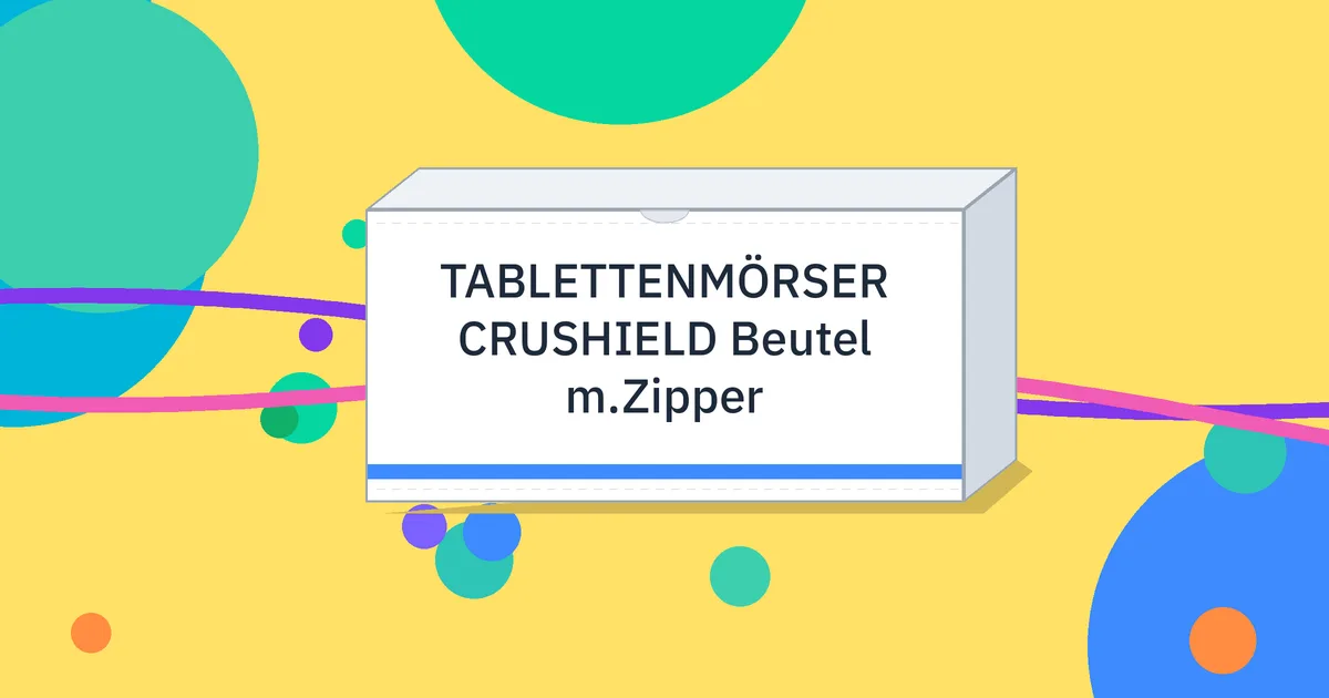 Symbolbild: Packung mit der Aufschrift TABLETTENMÖRSER CRUSHIELD Beutel m.Zipper (PZN 19971752) – Verfügbarkeit und Bezug in Apotheken in Frankfurt am Main