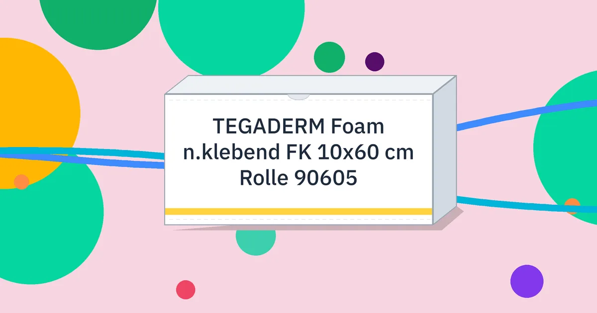 Symbolbild: Packung mit der Aufschrift TEGADERM Foam n.klebend FK 10x60 cm Rolle 90605 (PZN 06917194) – Verfügbarkeit und Bezug in Apotheken in Frankfurt am Main
