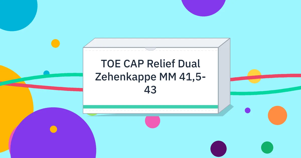 Symbolbild: Packung mit der Aufschrift TOE CAP Relief Dual Zehenkappe MM 41,5-43 (PZN 16631139) – Verfügbarkeit und Bezug in Apotheken in Frankfurt am Main