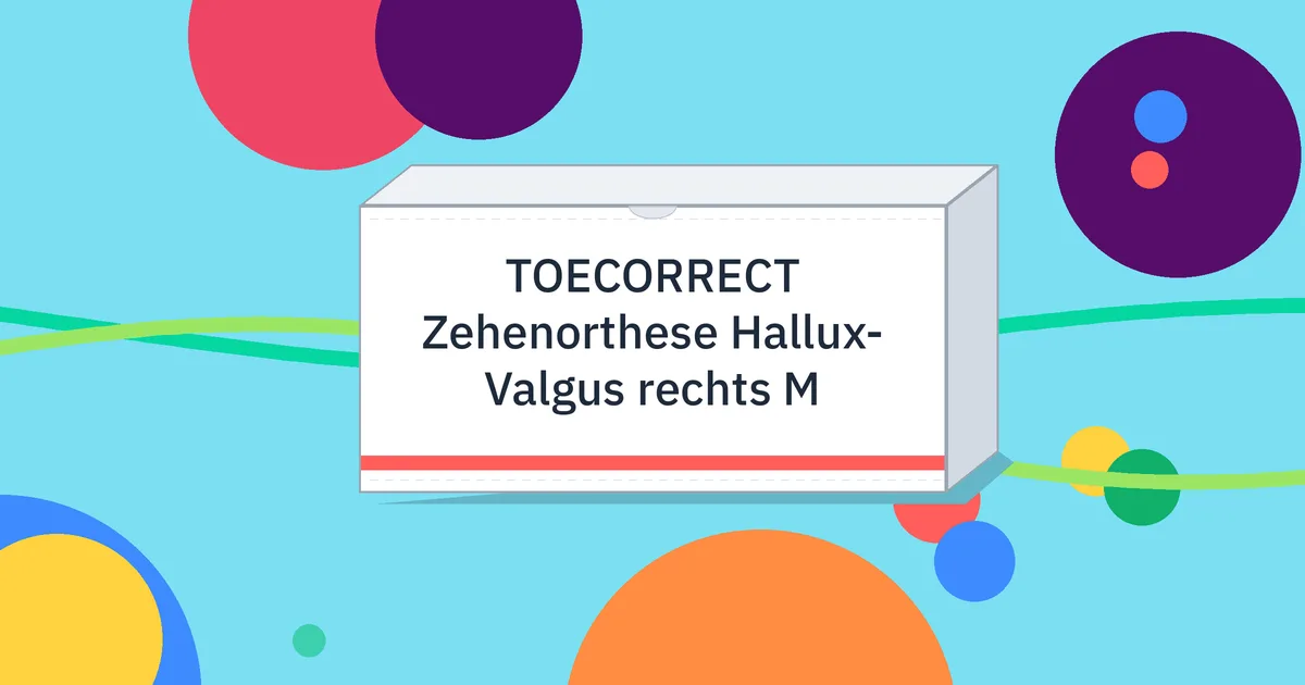 Symbolbild: Packung mit der Aufschrift TOECORRECT Zehenorthese Hallux-Valgus rechts M (PZN 17197550) – Verfügbarkeit und Bezug in Apotheken in Frankfurt am Main