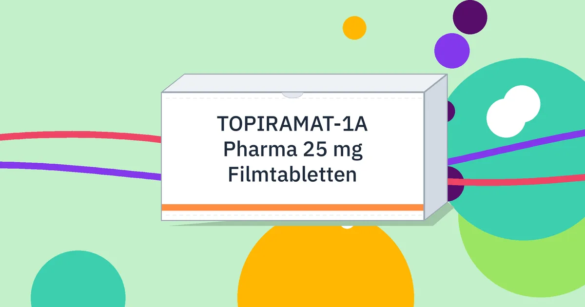 Symbolbild: Packung mit der Aufschrift TOPIRAMAT-1A Pharma 25 mg Filmtabletten (PZN 05369158) – Verfügbarkeit und Bezug in Apotheken in Frankfurt am Main