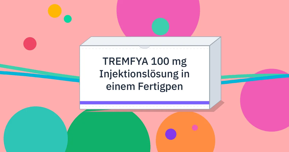 Symbolbild: Packung mit der Aufschrift TREMFYA 100 mg Injektionslösung in einem Fertigpen (PZN 18722159) – Verfügbarkeit und Bezug in Apotheken in Frankfurt am Main