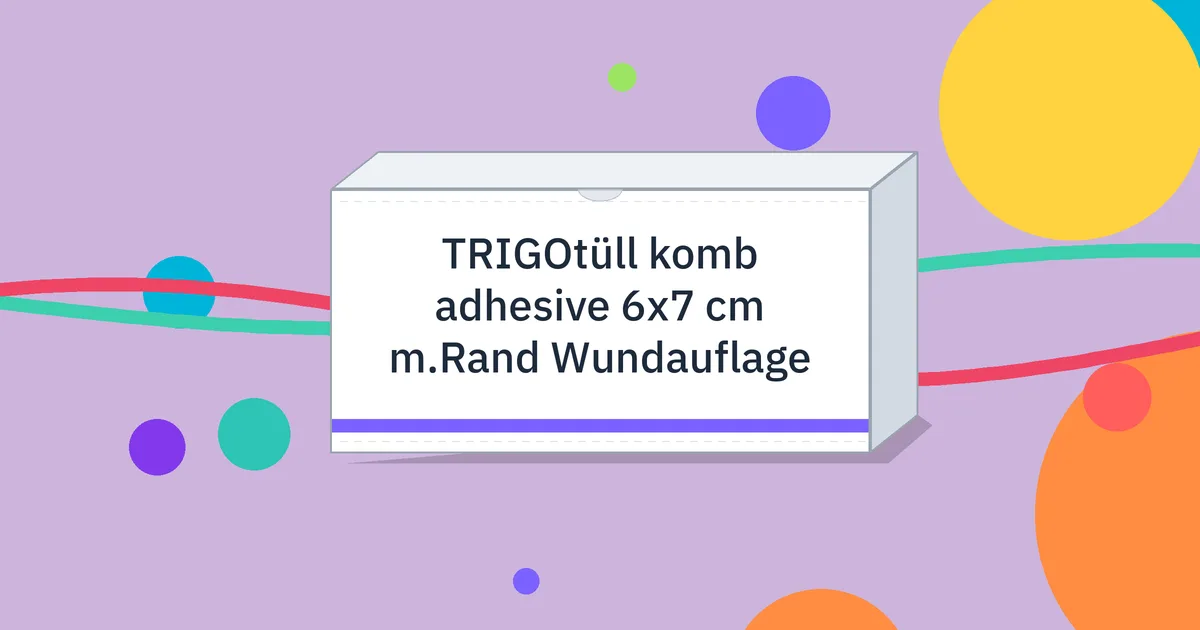 Symbolbild: Packung mit der Aufschrift TRIGOtüll komb adhesive 6x7 cm m.Rand Wundauflage (PZN 20343073) – Verfügbarkeit und Bezug in Apotheken in Frankfurt am Main