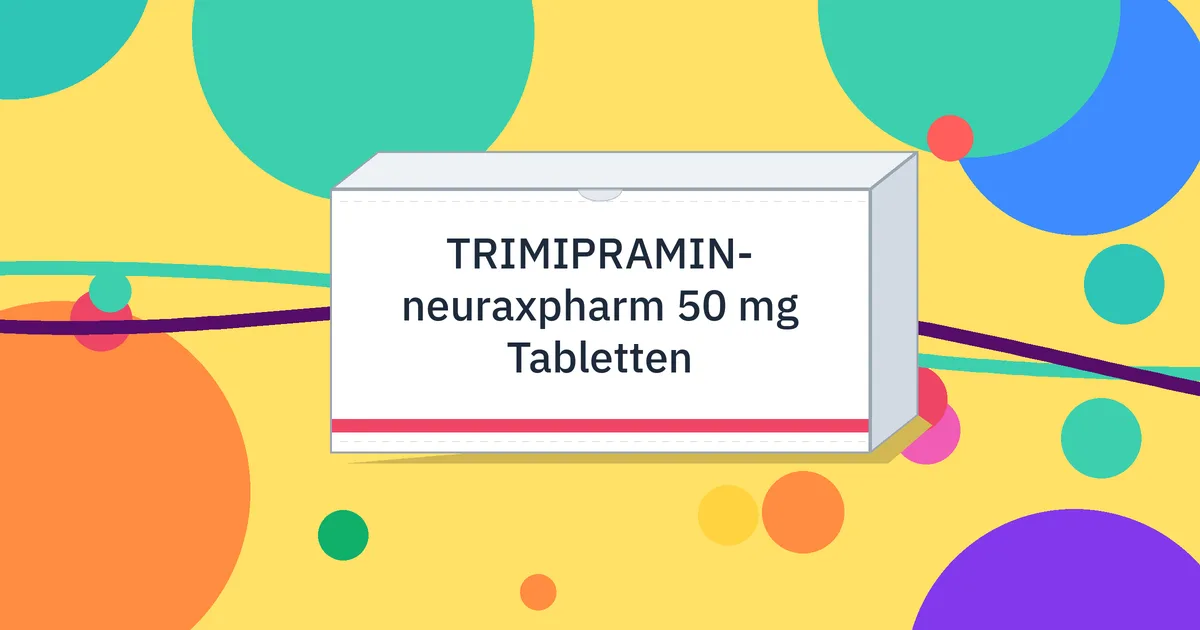 Symbolbild: Packung mit der Aufschrift TRIMIPRAMIN-neuraxpharm 50 mg Tabletten (PZN 00772010) – Verfügbarkeit und Bezug in Apotheken in Frankfurt am Main