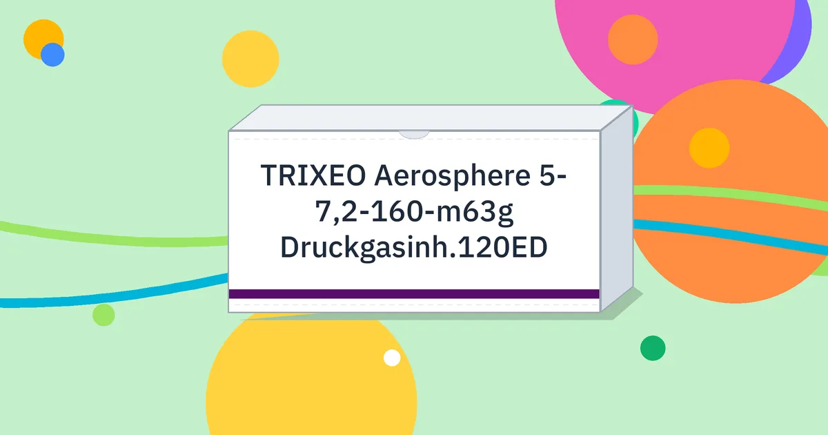 Symbolbild: Packung mit der Aufschrift TRIXEO Aerosphere 5-7,2-160-m63g Druckgasinh.120ED (PZN 18159209) – Verfügbarkeit und Bezug in Apotheken in Frankfurt am Main