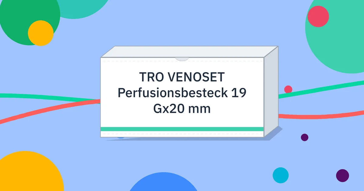 Symbolbild: Packung mit der Aufschrift TRO VENOSET Perfusionsbesteck 19 Gx20 mm (PZN 11187711) – Verfügbarkeit und Bezug in Apotheken in Frankfurt am Main