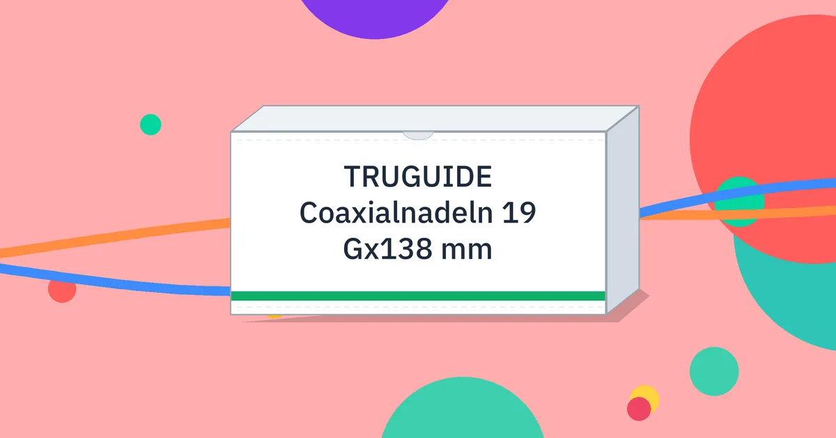 Symbolbild: Packung mit der Aufschrift TRUGUIDE Coaxialnadeln 19 Gx138 mm (PZN 03478475) – Verfügbarkeit und Bezug in Apotheken in Frankfurt am Main
