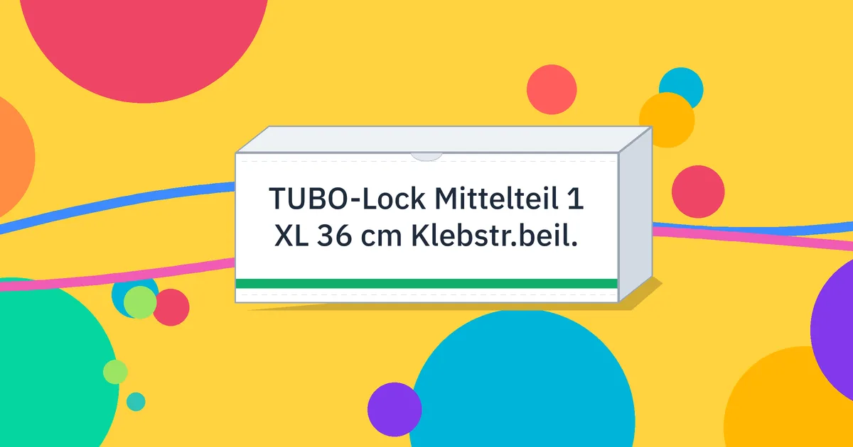 Symbolbild: Packung mit der Aufschrift TUBO-Lock Mittelteil 1 XL 36 cm Klebstr.beil. (PZN 18796198) – Verfügbarkeit und Bezug in Apotheken in Frankfurt am Main