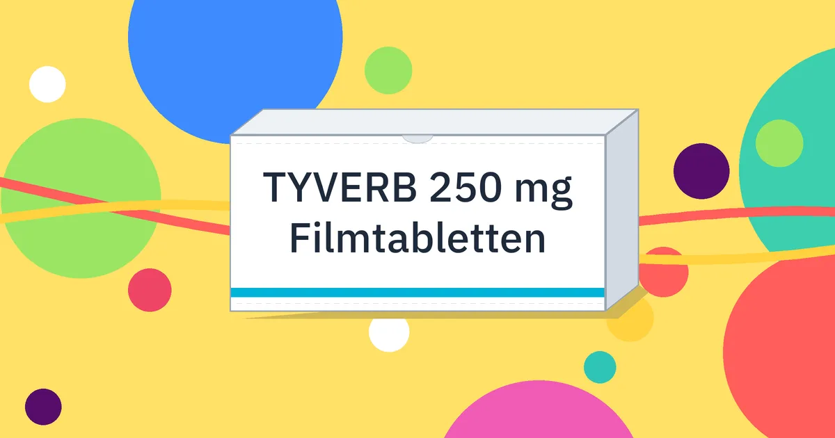 Symbolbild: Packung mit der Aufschrift TYVERB 250 mg Filmtabletten (PZN 07335347) – Verfügbarkeit und Bezug in Apotheken in Frankfurt am Main