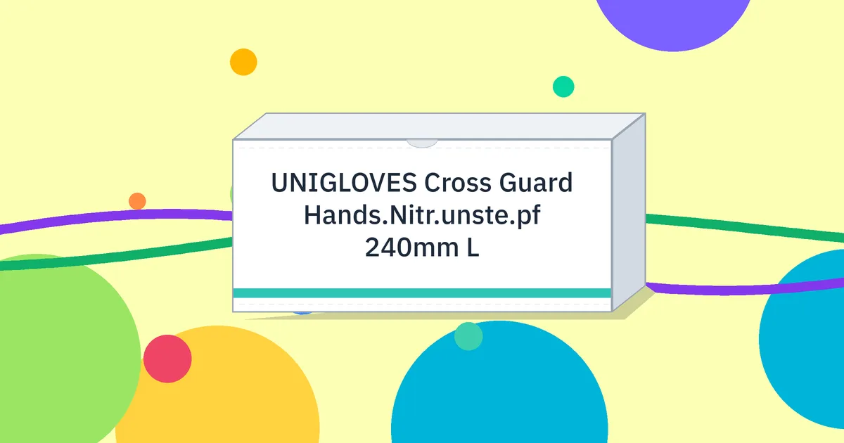 Symbolbild: Packung mit der Aufschrift UNIGLOVES Cross Guard Hands.Nitr.unste.pf 240mm L (PZN 19343412) – Verfügbarkeit und Bezug in Apotheken in Frankfurt am Main