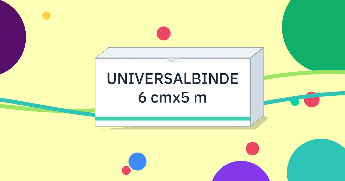 Symbolbild: Packung mit der Aufschrift UNIVERSALBINDE 6 cmx5 m (PZN 07095512) – Verfügbarkeit und Bezug in Apotheken in Frankfurt am Main
